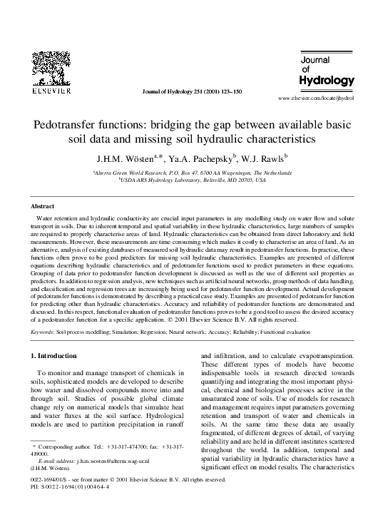 (PDF) Pedotransfer functions: bridging the gap between available basic soil data and missing ...
