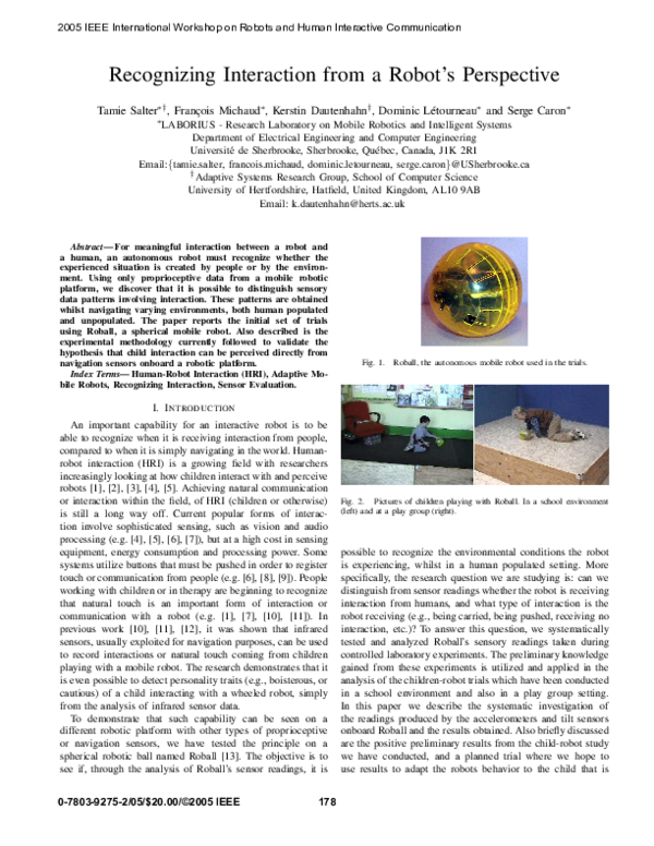 (PDF) Recognizing interaction from a robot's perspective