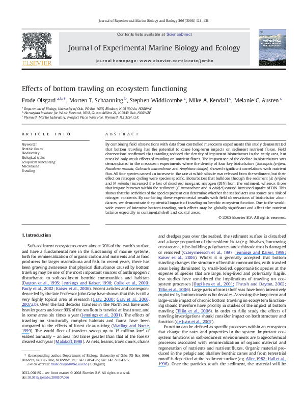 (PDF) Effects of bottom trawling on ecosystem functioning