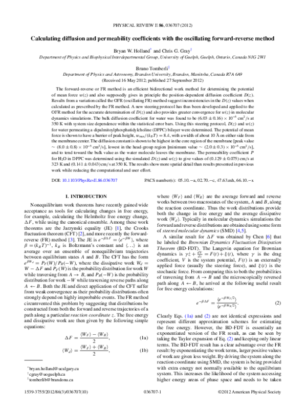 (PDF) Calculating diffusion and permeability coefficients with the ...