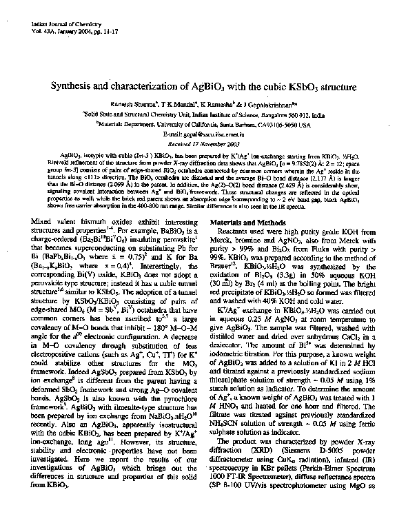 (PDF) Synthesis and Characterization of AgBiO3 with the Cubic KSbO3 ...