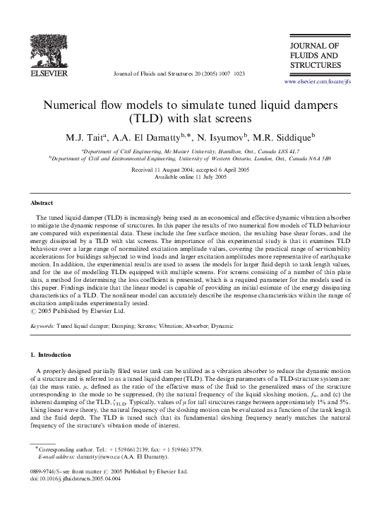 (PDF) Numerical flow models to simulate tuned liquid dampers (TLD) with slat screens