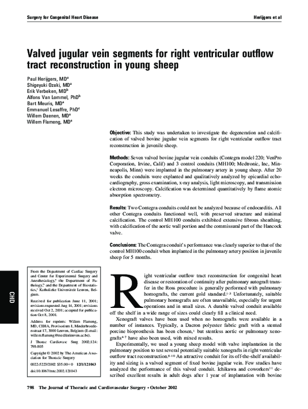 (PDF) Valved jugular vein segments for right ventricular outflow tract ...