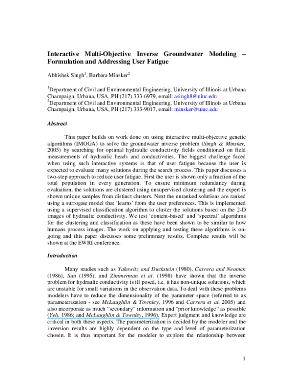 (PDF) Interactive Multi-Objective Inverse Groundwater Modeling — Formulation and Addressing User ...