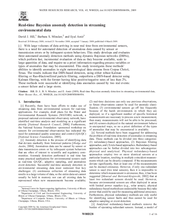 (PDF) Real-time Bayesian anomaly detection in streaming environmental data