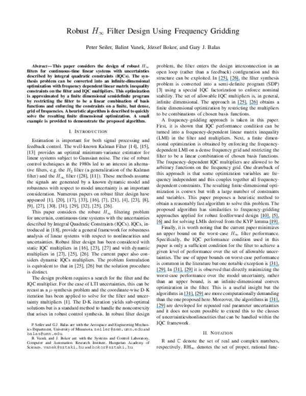 (PDF) Robust H ∞ filter design using frequency gridding