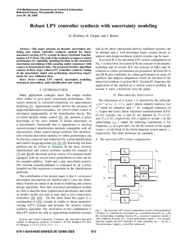 (PDF) Robust LPV controller synthesis with uncertainty modeling
