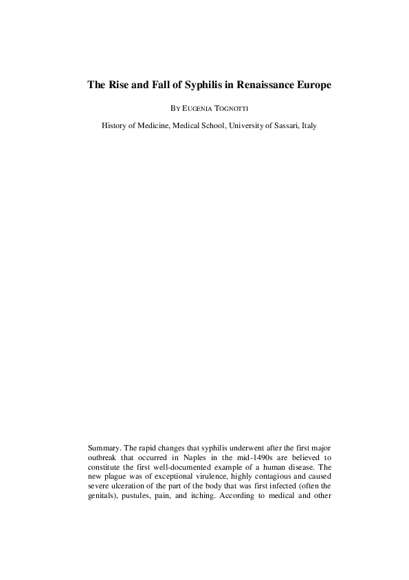 (PDF) The Rise and Fall of Syphilis in Renaissance Europe