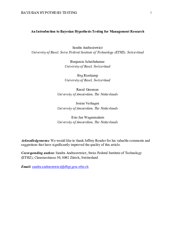 Pdf An Introduction To Bayesian Hypothesis Testing For Management