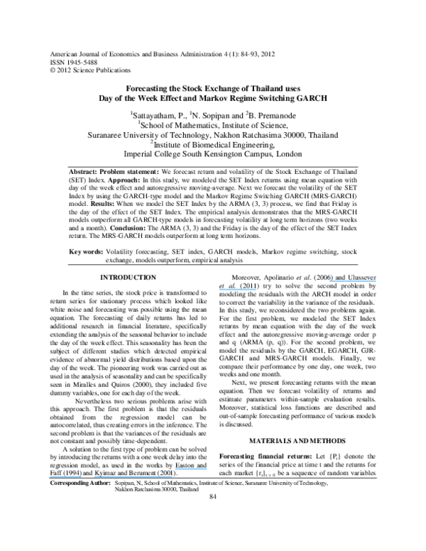 (PDF) Forecasting the Stock Exchange of Thailand uses Day of the Week Effect and Markov Regime ...