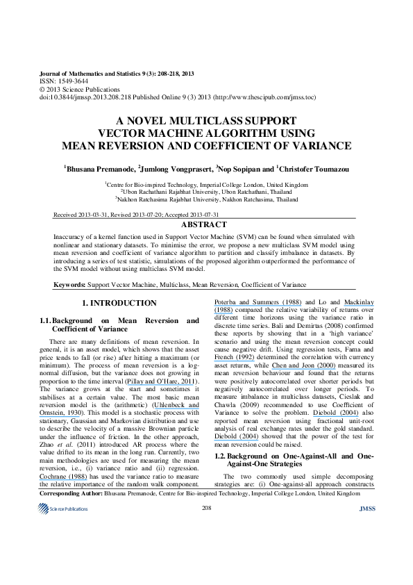 Pdf A Novel Multiclass Support Vector Machine Algorithm Using Mean Reversion And Coefficient
