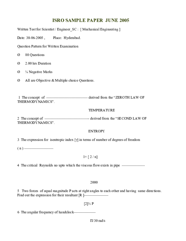 (PDF) ISRO SAMPLE PAPER JUNE 2005