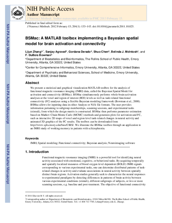 Pdf Bsmac A Matlab Toolbox Implementing A Bayesian Spatial Model For Brain Activation And