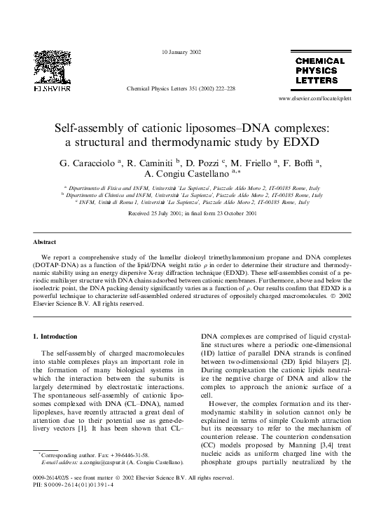 (PDF) Self-assembly of cationic liposomes–DNA complexes: a structural ...