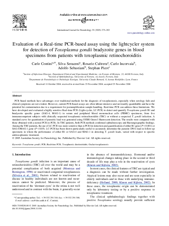 (PDF) Evaluation of a Real-time PCR-based assay using the lightcycler system for detection of ...