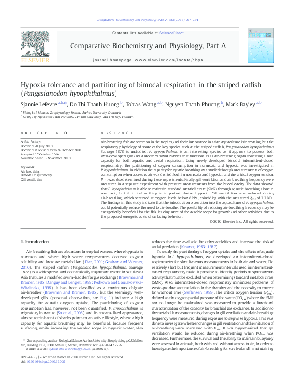 (PDF) Hypoxia tolerance and partitioning of bimodal respiration in the ...