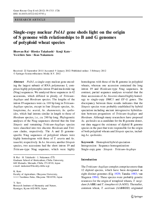 (PDF) Single-copy nuclear PolA1 gene sheds light on the origin of S ...