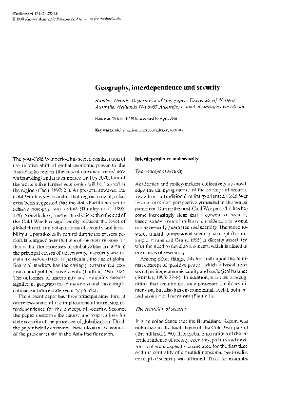 (PDF) Geography, interdependence and security