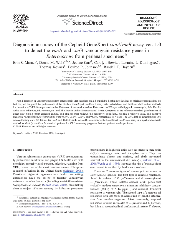 (PDF) Diagnostic accuracy of the Cepheid GeneXpert vanA/vanB assay ver ...