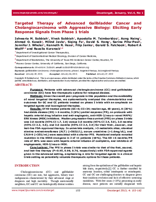 (PDF) Targeted therapy of advanced gallbladder cancer and cholangiocarcinoma with aggressive ...