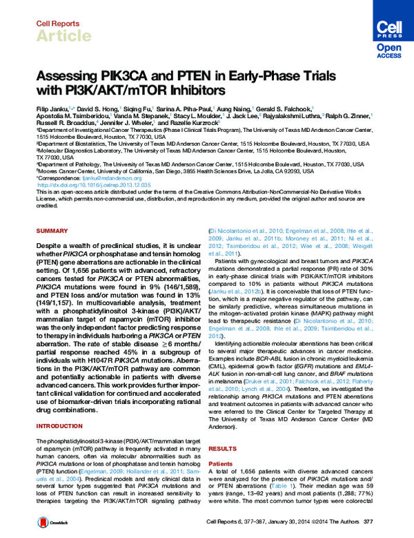 (PDF) Assessing PIK3CA and PTEN in early-phase trials with PI3K/AKT ...