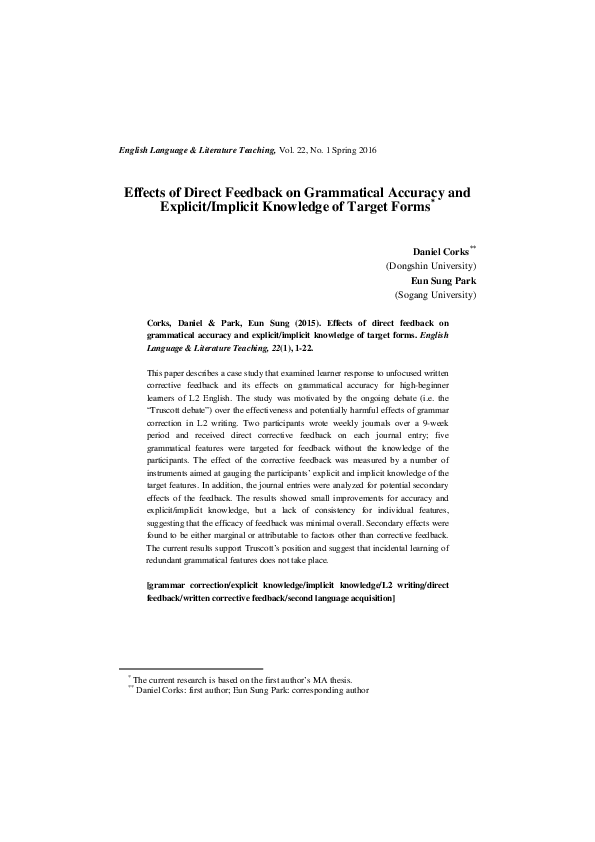 (PDF) Effects of Direct Feedback on Grammatical Accuracy and Explicit/Implicit Knowledge of ...