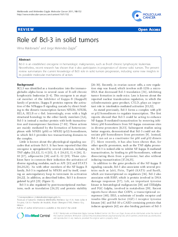 (PDF) Role of Bcl-3 in solid tumors