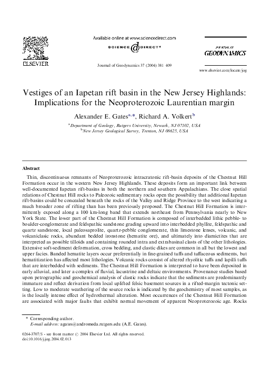 (PDF) Vestiges of an Iapetan rift basin in the New Jersey Highlands ...