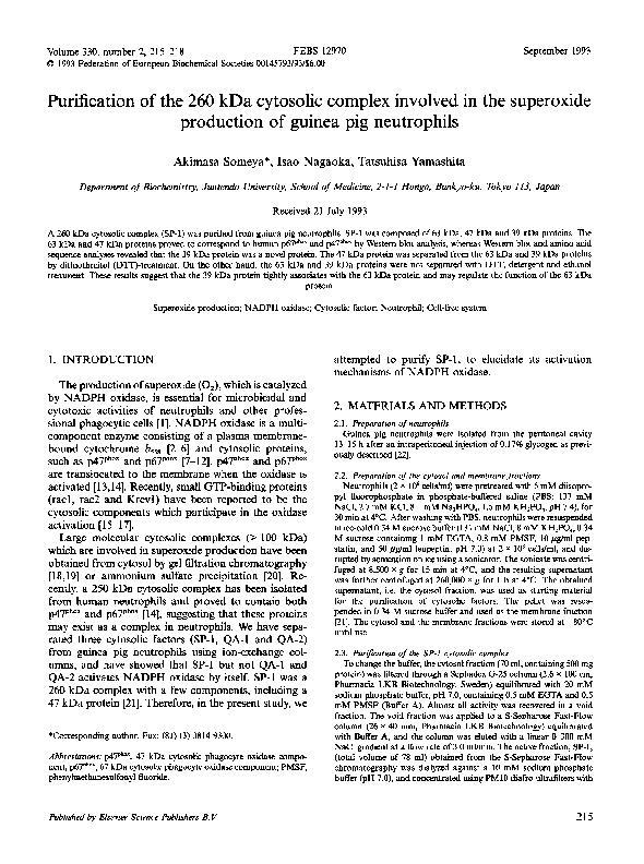 (PDF) Purification of the 260 kDa cytosolic complex involved in the ...