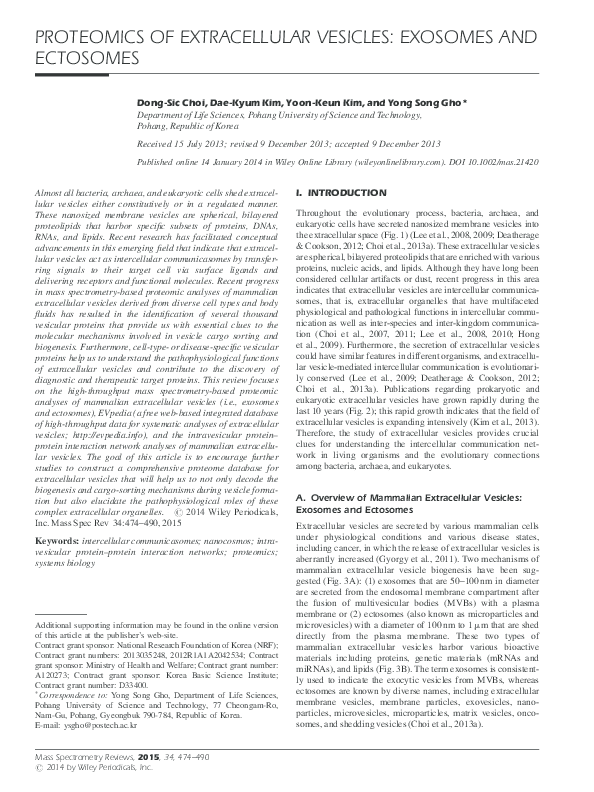 (PDF) PROTEOMICS OF EXTRACELLULAR VESICLES: EXOSOMES AND ECTOSOMES