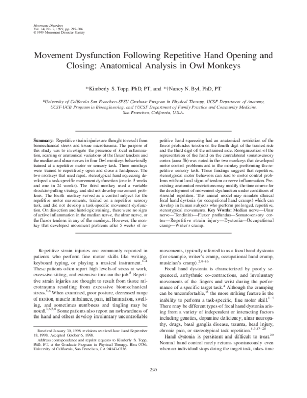 (PDF) Movement dysfunction following repetitive hand opening and ...