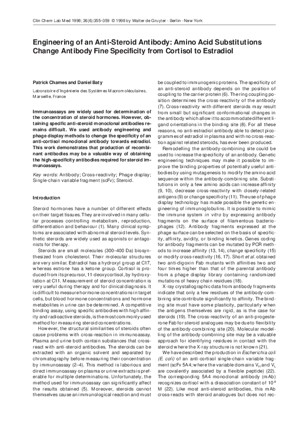 (PDF) Engineering of an Anti-Steroid Antibody: Amino Acid Substitutions ...