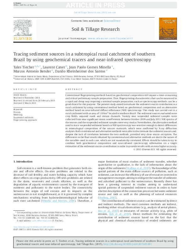 (PDF) Tracing sediment sources in a subtropical rural catchment of southern Brazil by using ...