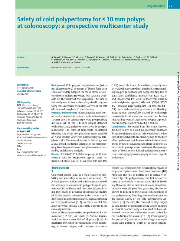 (PDF) Safety of Cold Polypectomy for