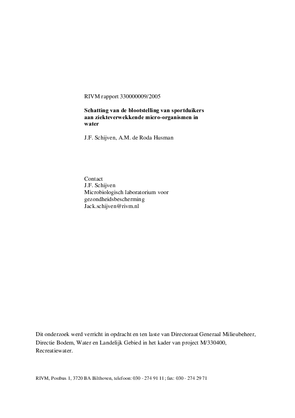 Schatting van de blootstelling van sportduikers aan ziekteverwekkende ...