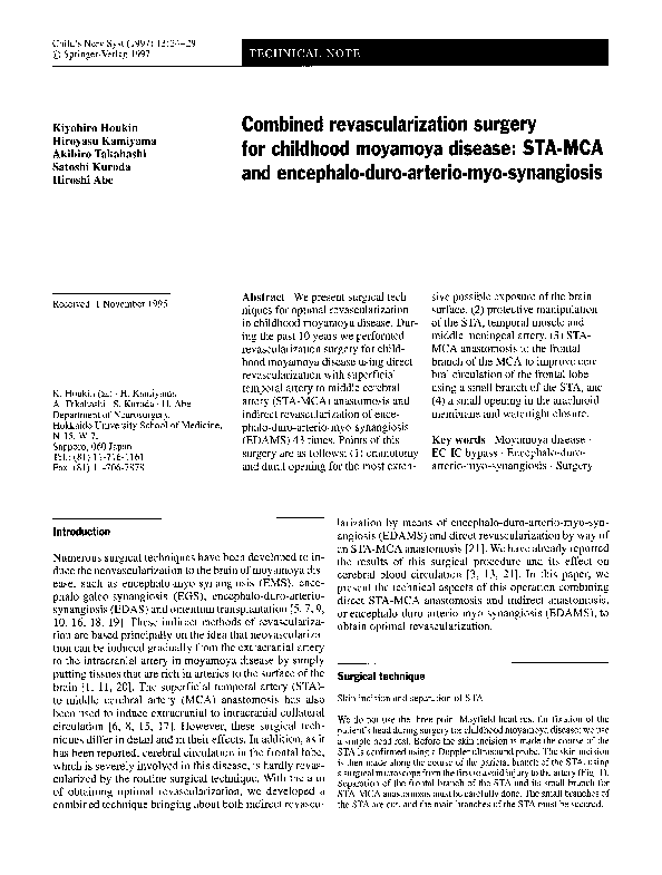 (PDF) Combined revascularization surgery for childhood moyamoya disease ...