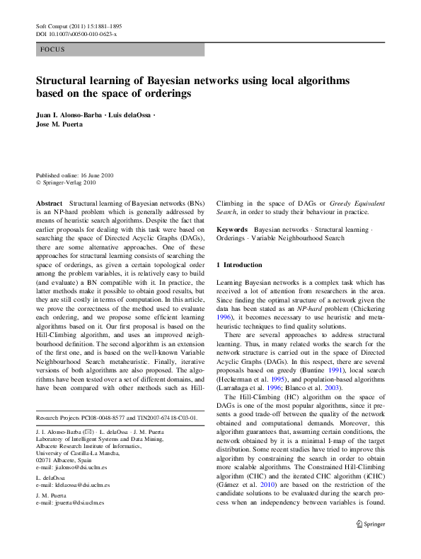 Pdf Structural Learning Of Bayesian Networks Using Local Algorithms