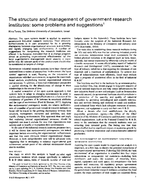 (PDF) The structure and management of government research institutes ...