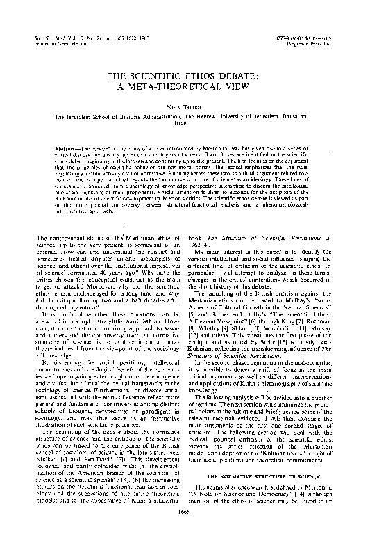 (PDF) The scientific ethos debate: A meta-theoretical view