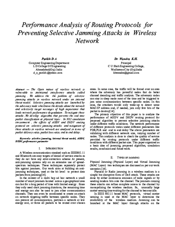 (PDF) Performance Analysis of Routing Protocols for Preventing Selective Jamming Attacks in ...