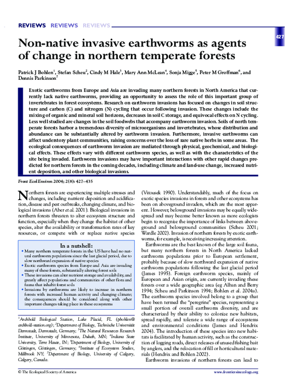 (PDF) Non-native invasive earthworms as agents of change in northern ...