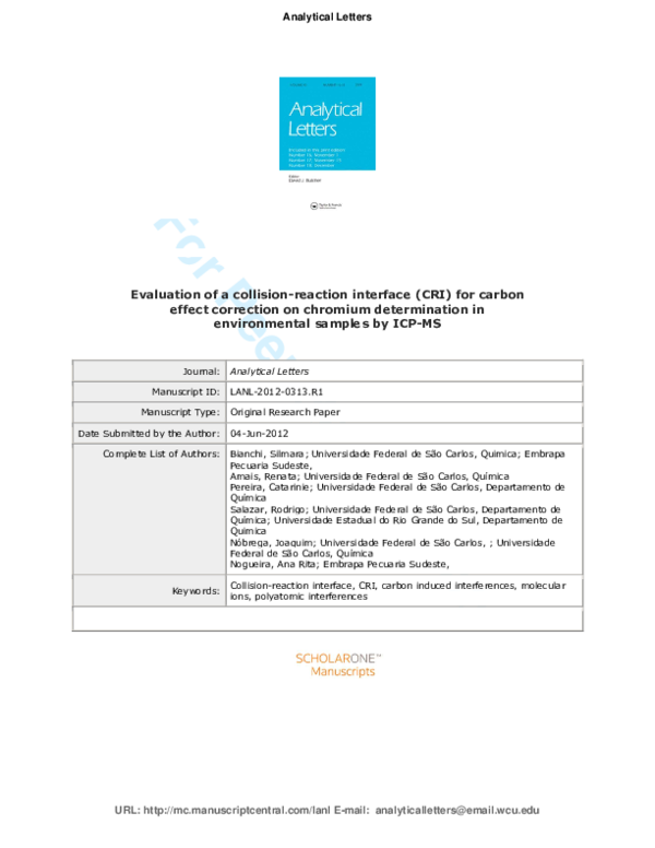 Pdf Evaluation Of A Collision Reaction Interface Cri For Carbon Effect Correction On