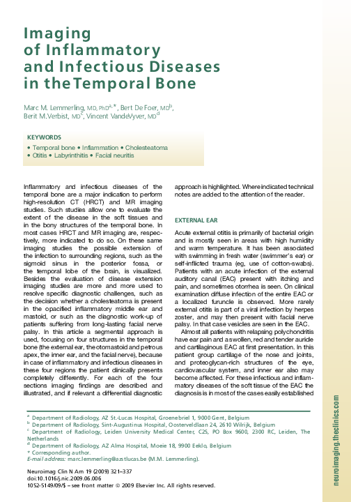 (PDF) Imaging of Inflammatory and Infectious Diseases in the Temporal Bone