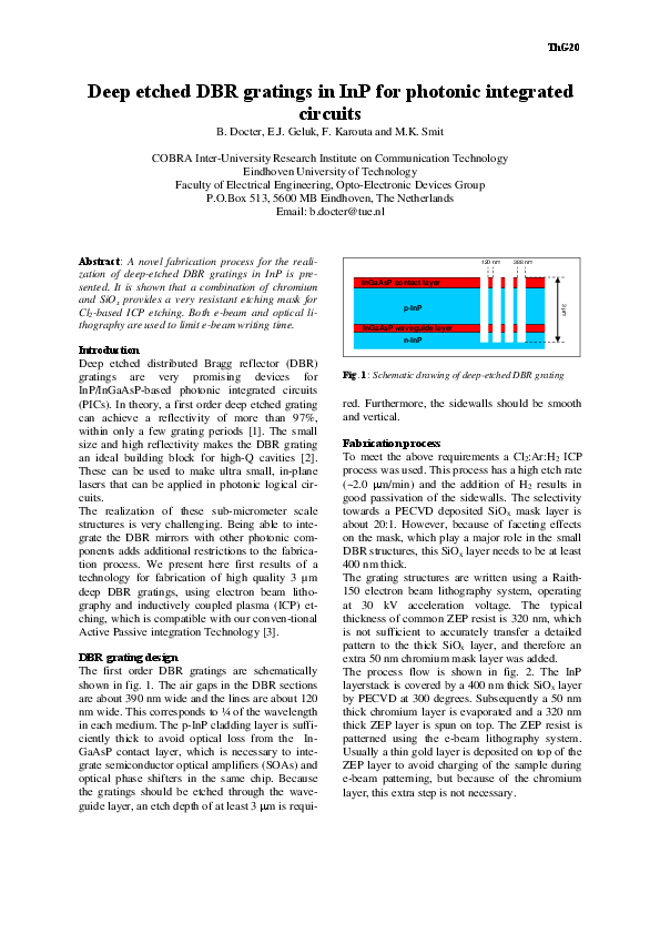 (PDF) Deep Etched DBR Gratings in InP for Photonic Integrated Circuits