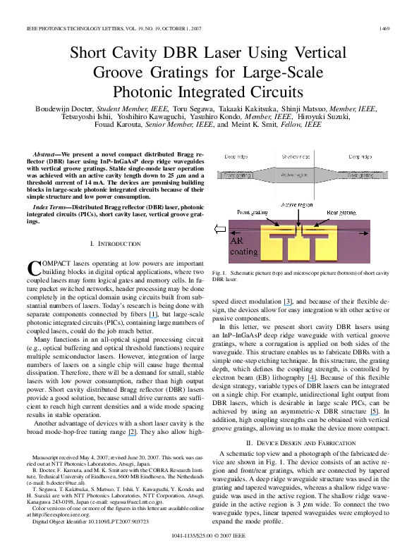 (PDF) Short Cavity DBR Laser Using Vertical Groove Gratings for Large ...