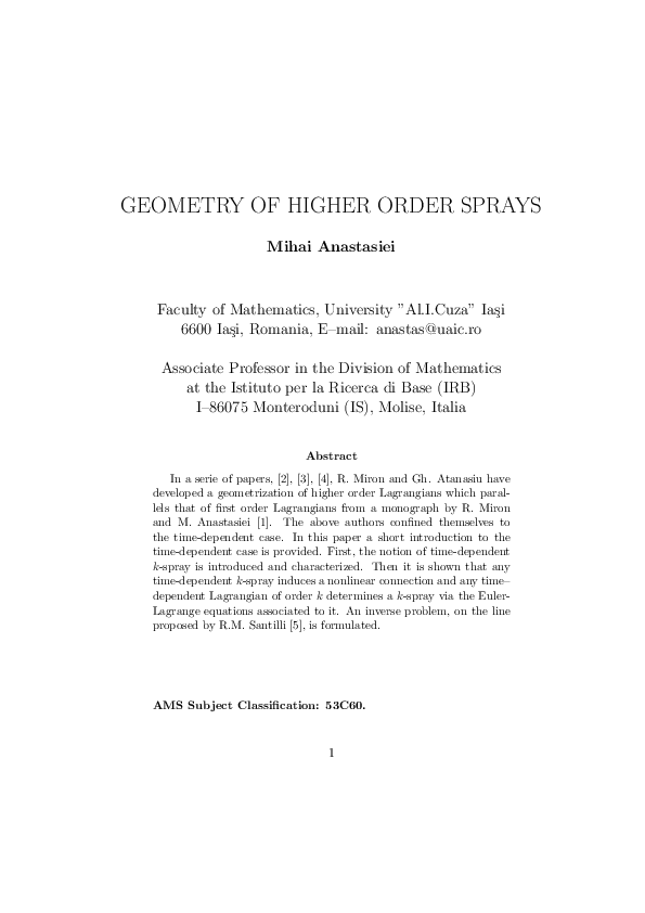 (PDF) Geometry of Higher Order Sprays