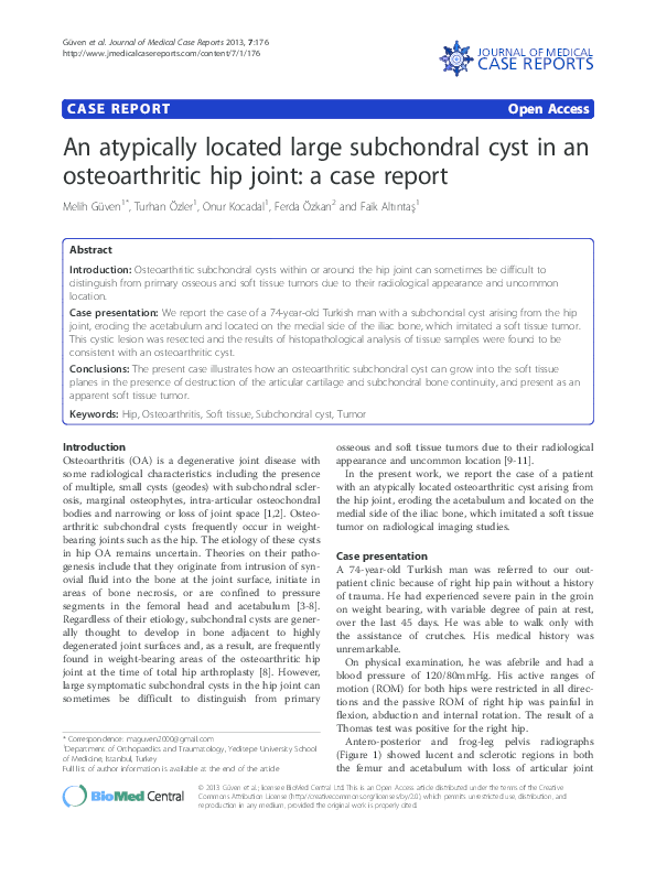 (PDF) An atypically located large subchondral cyst in an osteoarthritic ...