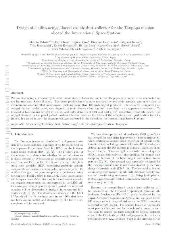 (PDF) Design of a silica-aerogel-based cosmic dust collector for the ...