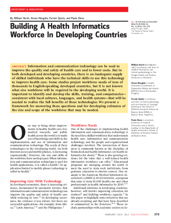 (PDF) Building a health informatics workforce in developing countries