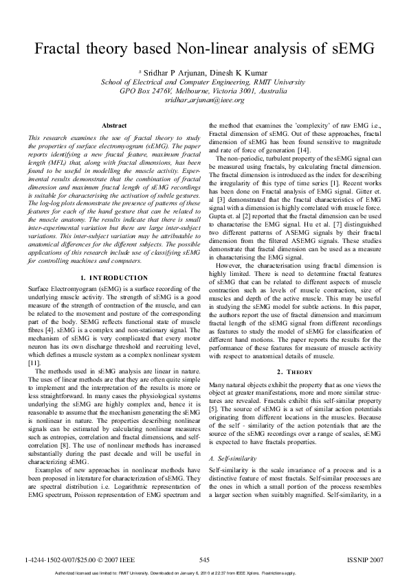 (PDF) Fractal theory based Non-linear analysis of sEMG
